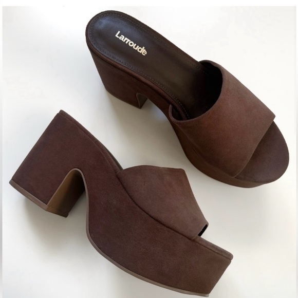 Larroude | Shoes | Larroude Brown Suede Miso Platform Sandals Mules ...